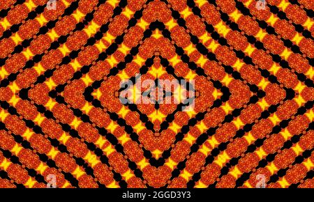 Orange rays stars on black retro textured pattern 70s. Abstract unique ...