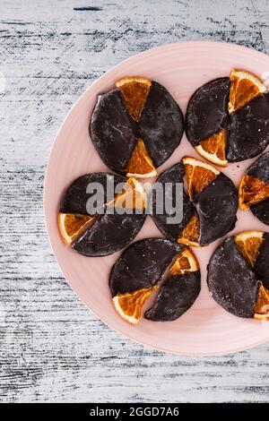 dehydrated orange slices covered in dark chocolate, healthy plant-based ...