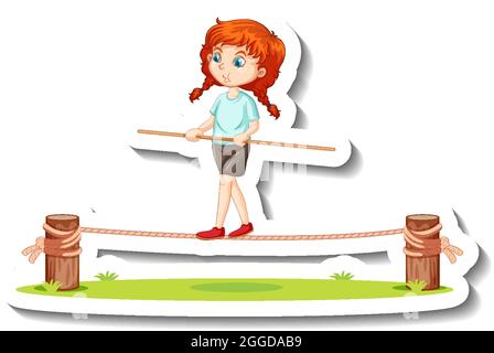 Cute little girl balancing on a seesaw. Vector illustration Stock ...