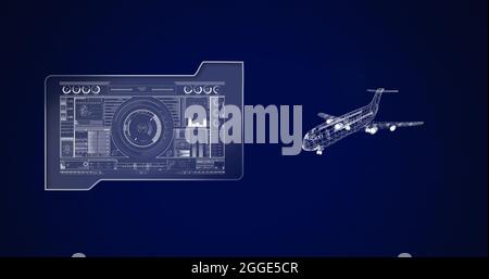 Image of 3d airplane drawing with scope scanning and data processing ...
