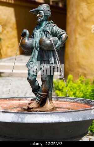 Goose-man fountain in the garden of Hohenschwangau Castle, Schwangau ...