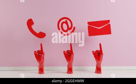 Business contact icons in magenta. phone, email and address 3D ...