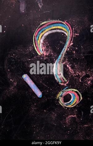 Graphical representation with chalk on blackboard question mark symbol ...
