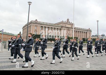 Swedish Military Marching in front of Stockholm Parliament Stock Photo ...