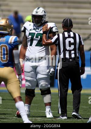 UCLA Bruins offensive lineman Michael Alves (55) poses in Los Angeles ...