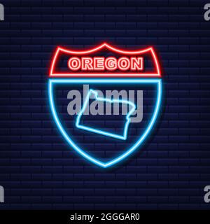 Neon icon map of the state of Oregon from the united state of America ...