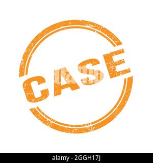 CASE text written on orange grungy zig zag borders round stamp Stock ...