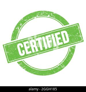 CERTIFIED text on green grungy vintage rectangle stamp Stock Photo - Alamy