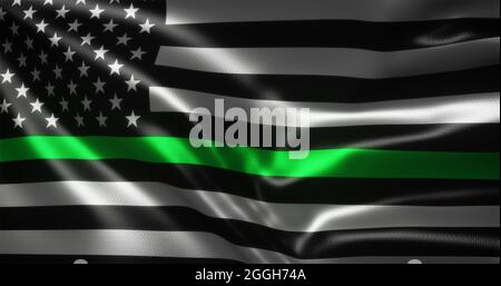 Thin Green Line Flag, United States of America flag with waving folds ...