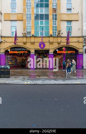 Kingdom of Sweets confectionery store, with colourful lighting, Queen ...