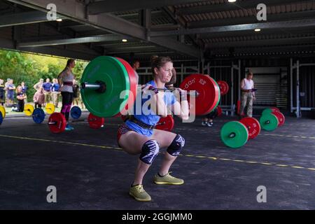 A soldier competes in the weightlifting task during the British Army ...