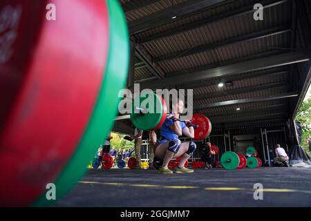 A soldier competes in the weightlifting task during the British Army ...