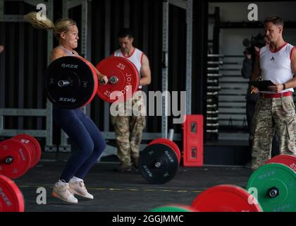 A soldier competes in the weightlifting task during the British Army ...