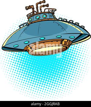 Ufo alien spaceship flying futuristic spaceship. Vector fantasy ...
