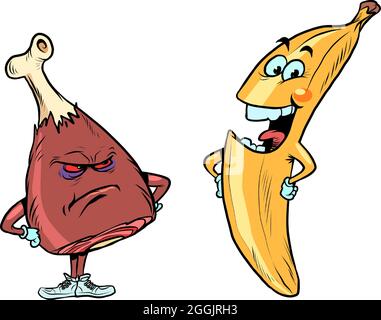 Banana and ham, meat chicken pork beef turkey leg and fruit. Meat ...