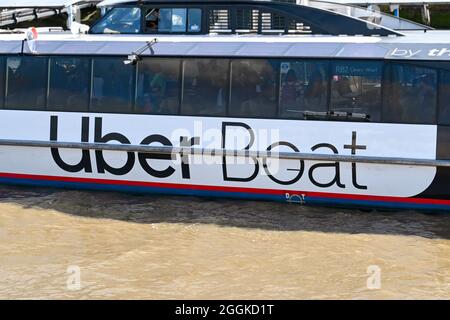 Uber river taxi on the Thames, London UK. Taken at Battersea Power ...