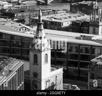 St Nicholas Cole Abbey, church in the City of London; ship weathervane ...