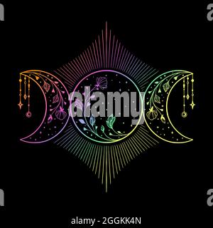 Triple moon symbol with flowers and stars Stock Vector Image & Art - Alamy