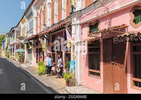 Tourist shops in Soi Romanee, Sino-Portuguese architecture, Phuket Town ...