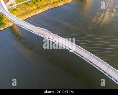 Aerial photograph of the Bob Kerrey Pedestrian Bridge that spans the ...