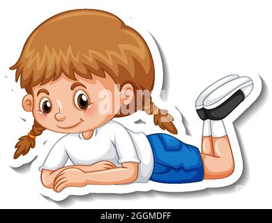 A girl laying cartoon character sticker illustration Stock Vector Image ...