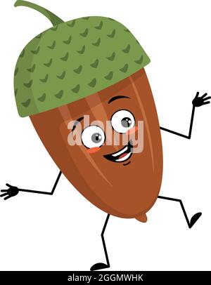 Character acorn with joyful emotions, smile face, happy eyes, arms and ...