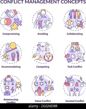 Conflict resolution line icons collection. Mediation, Negotiation ...