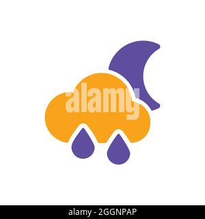 Raincloud with raindrops moon vector glyph icon. Meteorology sign ...