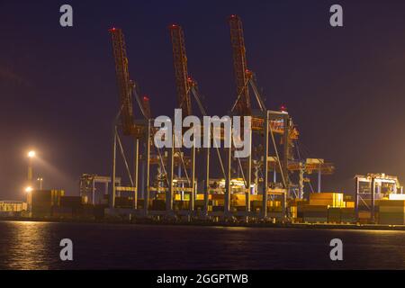 Shipping containers at night, shipping containers in industrial ...