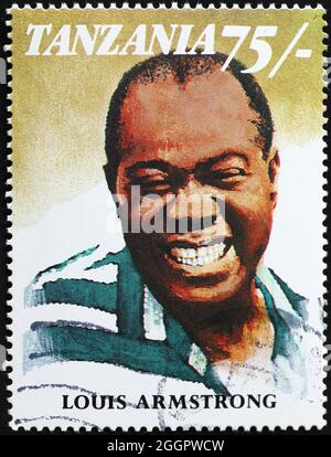 Louis Armstrong on postage stamp of Gabon Stock Photo - Alamy