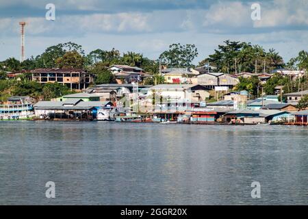 JUTAI, BRAZIL - JUNE 23, 2015: View of riverside buildings in Jutai ...