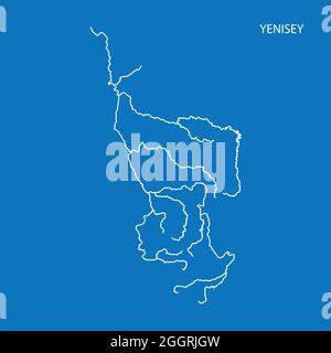 Map of Yenisey river drainage basin. Simple thin outline vector ...