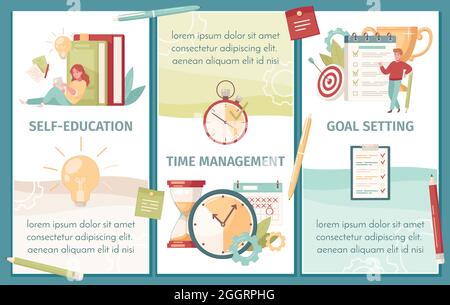 Personal growth self development vertical banners set with isometric ...