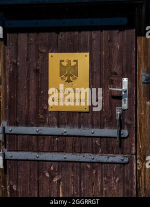 Door, sign of the Deutscher Wetterdienst German Weather Service on Mt ...