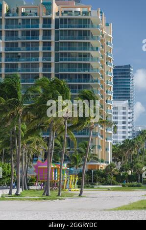 South beach miami and Lifeguard Towers Stock Photo - Alamy