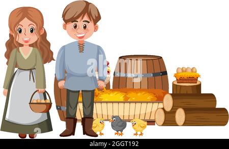 Couple medieval peasants with haystack illustration Stock Vector Image ...