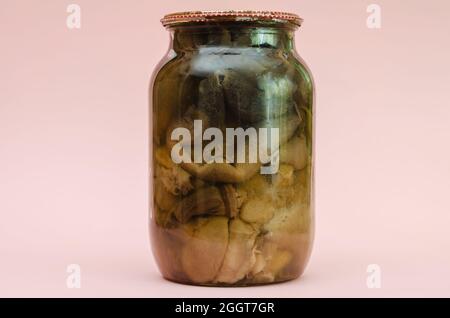 Botulism, food poisoning from canned foods concept. Handholds Rusty tin ...