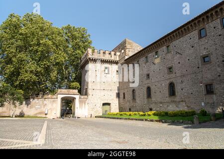 Grottaferrata, Italy - august 16 2021 - The church, the bell tower, and ...