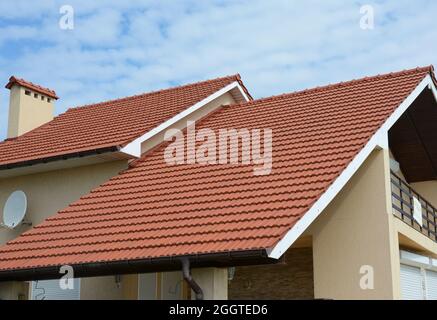 Gable and Valley type of roof construction. Building attic house ...