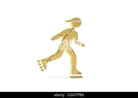 Golden 3d rollerblading icon isolated on white background - 3D render ...