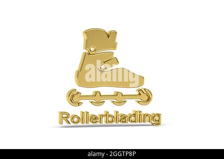 Golden 3d rollerblading icon isolated on white background - 3D render ...