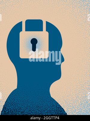 Human head silhouette with a locked brain, representing the concept of ...