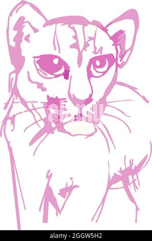 Cute pink cat head. Line art. Doodle. Funny animal in glasses ...