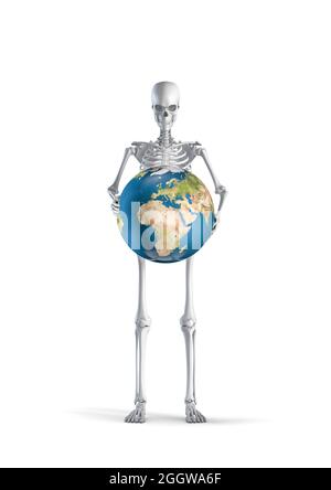 Skeleton holding globe Stock Photo - Alamy