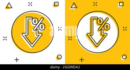 Decline arrow icon in comic style. Decrease cartoon vector illustration on white isolated ...