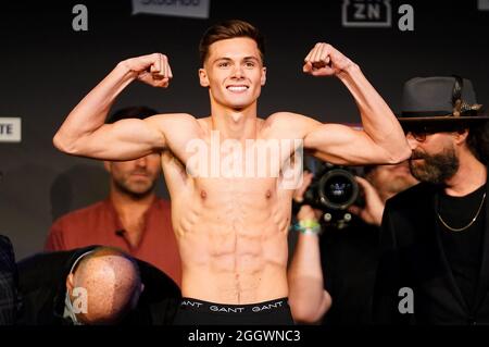 Hopey Price during the weigh-in at the New Dock Hall, Leeds. Picture ...