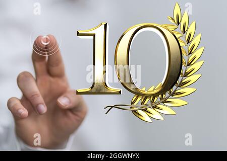 Person presenting a 3D render of ten-years anniversary symbol Stock ...