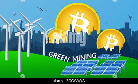 Bitcoin mining concept using green energy to protect environment ...