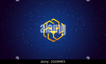 Unus Sed Leo token symbol cryptocurrency in center of spiral of glowing ...