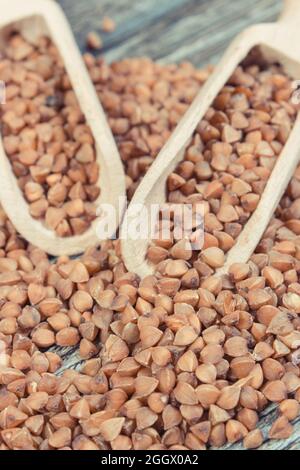 Heap of buckwheat containing natural vitamins and dietary fiber ...